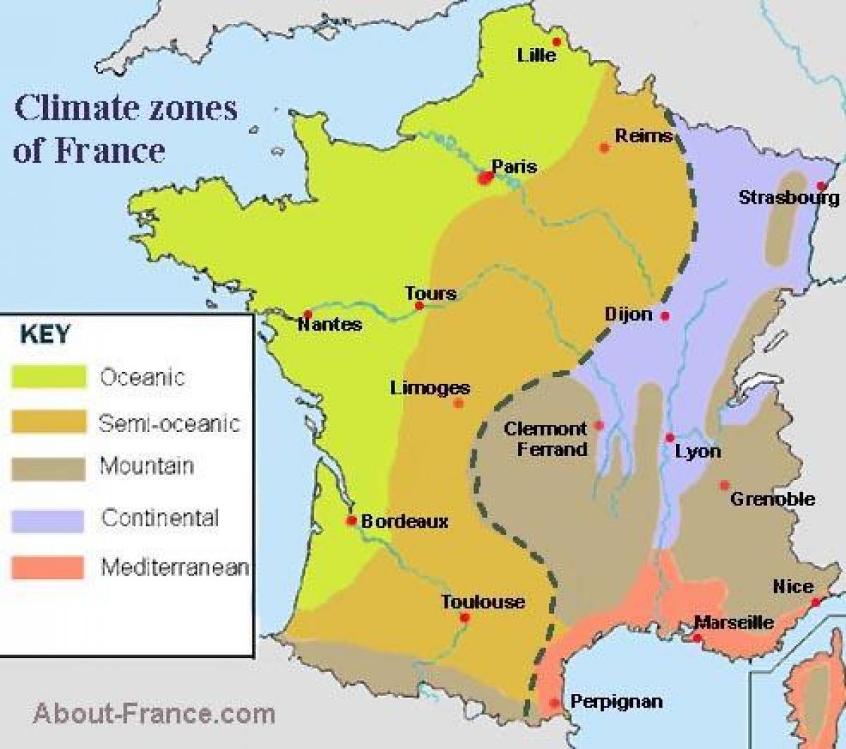 França clima mapa - Mapa da França, o clima (Europa Ocidental - Europa)